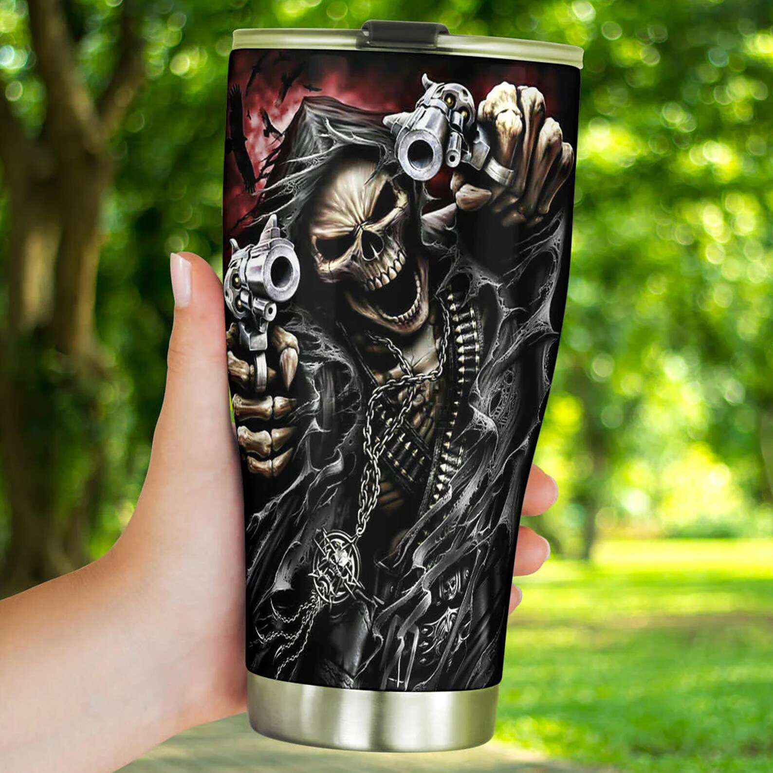 Grim Reaper Skull Tumbler, Goth Skull Cup Mug, Skull Travel Tumbler ...