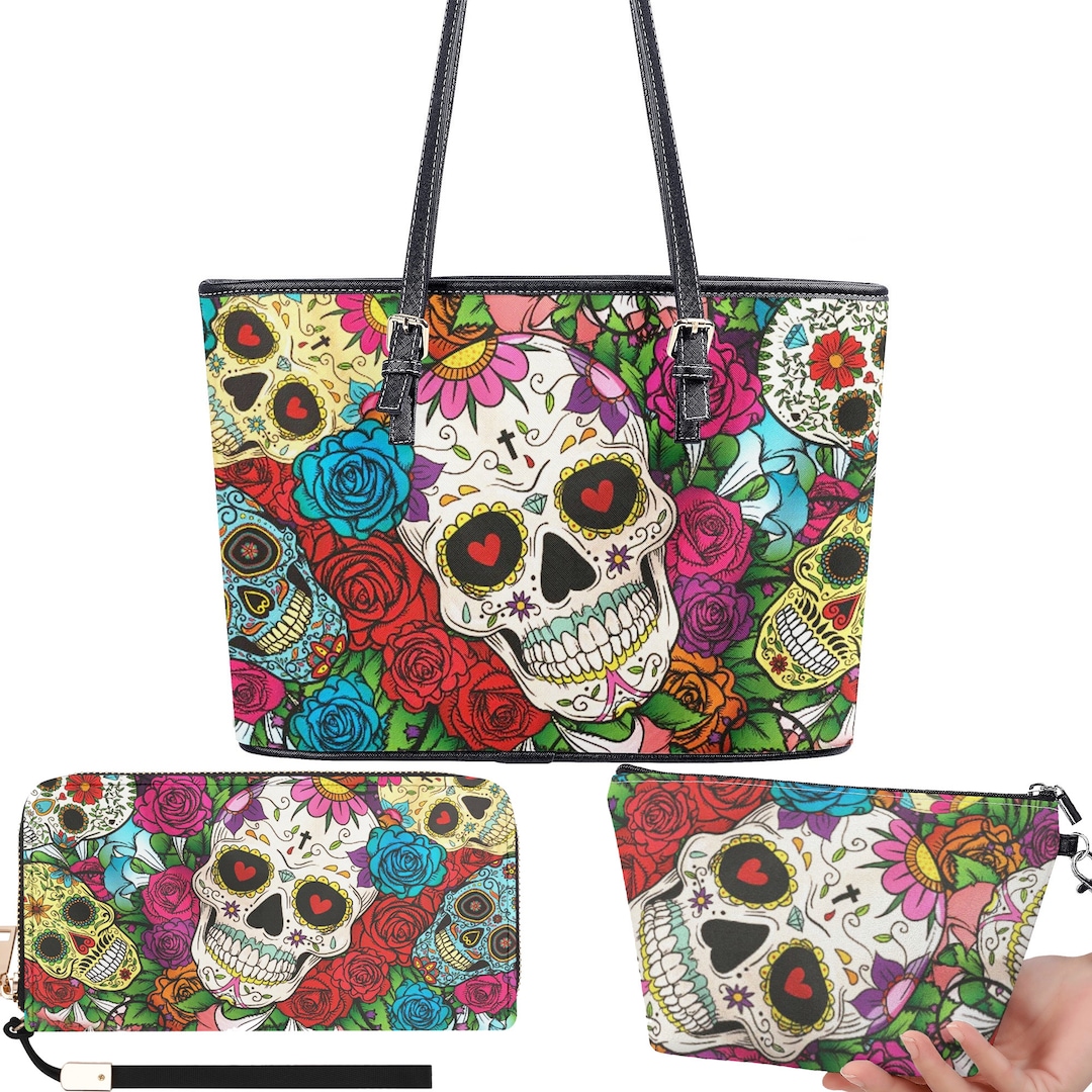 Mexican Skull Travel Bag, Dia De Los Muertos Skull Handbag, Day of the ...
