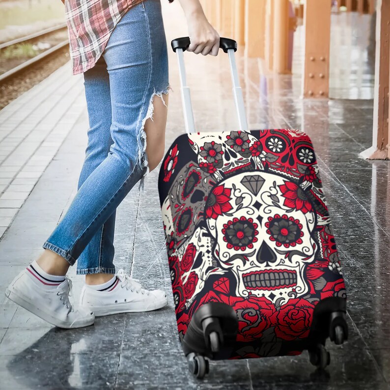 Sugar Skull Luggage Covers, Day of the Dead Candy Skull Suitcase Covers ...