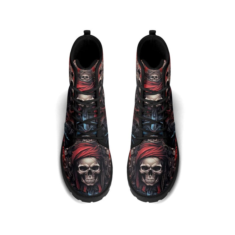 Handcrafted Skull Design Boots - Unique Pirate Skull Pattern Ankle ...