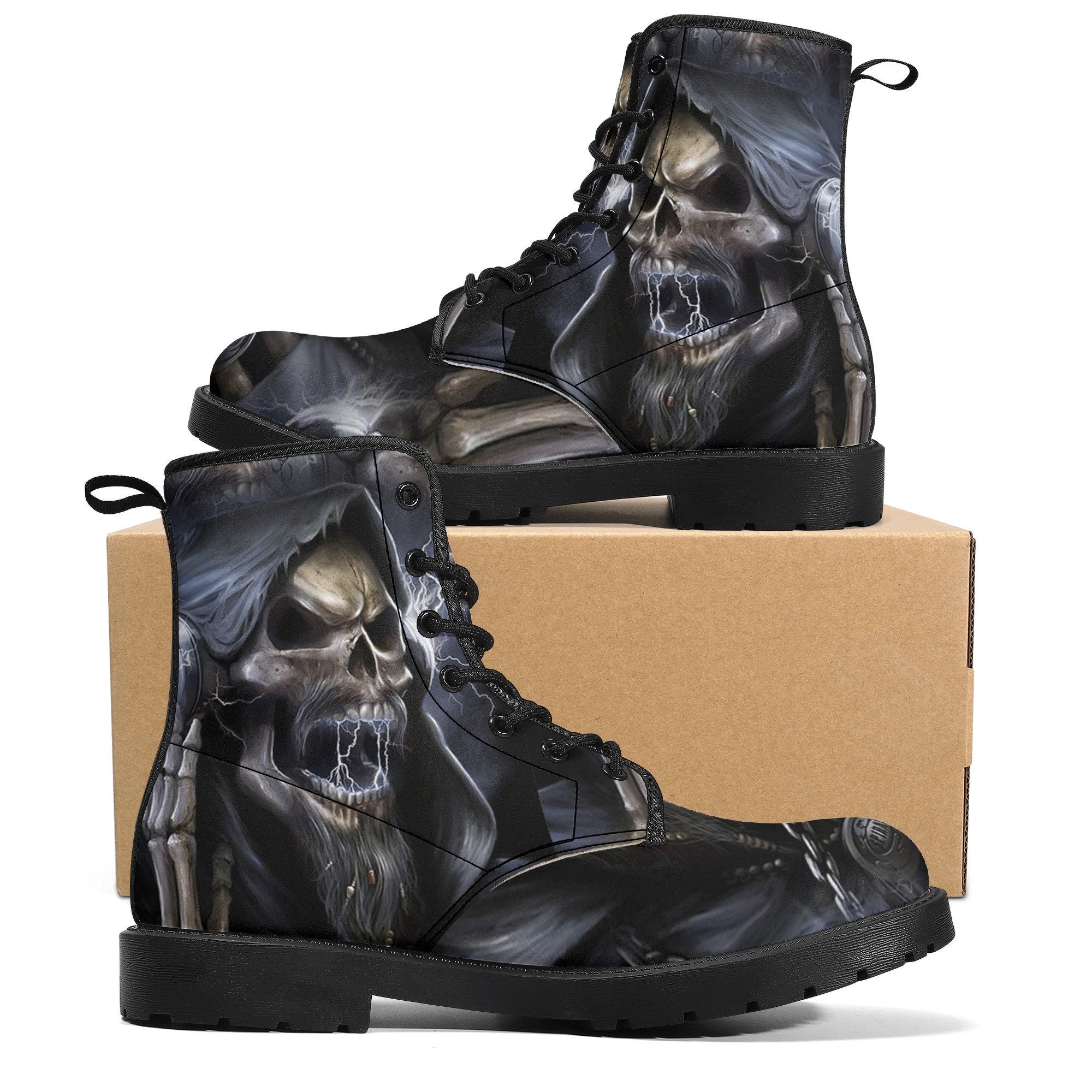 Grim Reaper Skull Boots for Men Women, Horror Punisher Skull Gothic ...
