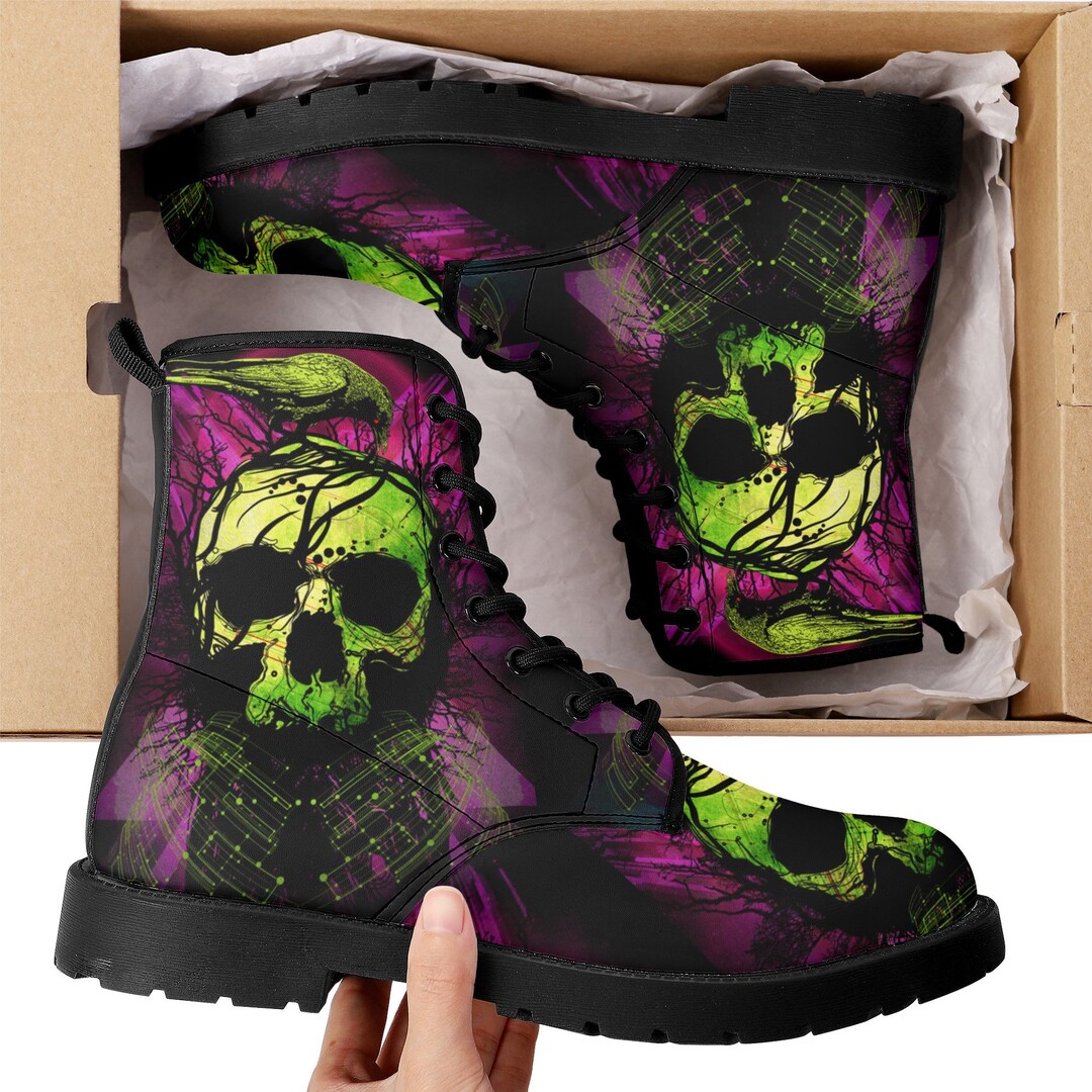 Green Skull Grim Reaper Boots for Men Women, Halloween Skull Gothic ...