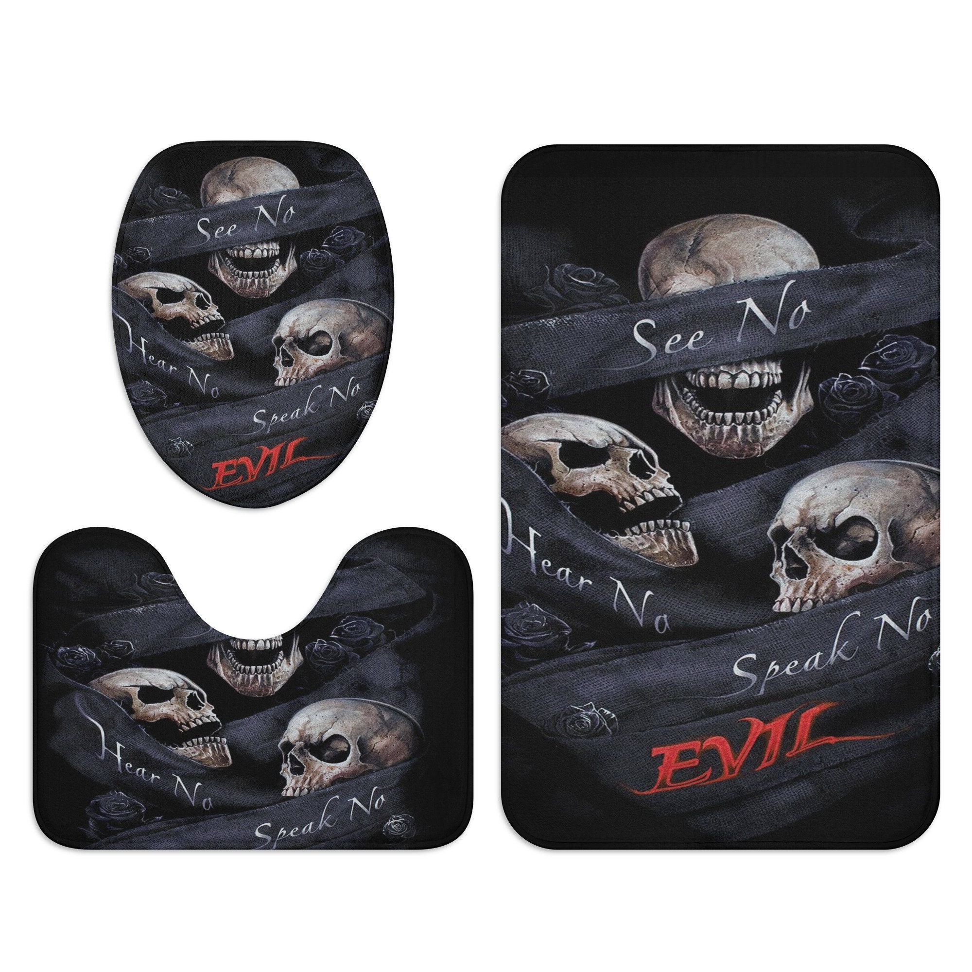 Evil Bath Rug, Halloween Rug for Bathroom Flaming Skull Bathroom Toilet ...