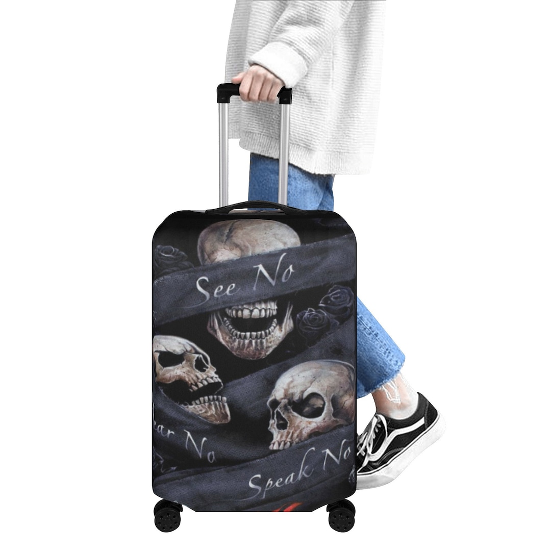 No See No Hear No Speak Evil Skull Luggage Covers, Skull Suitcase ...