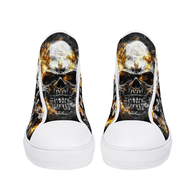 Flaming Skull Canvas Sneakers, Flame Gothic Skull Shoes Gift, Reaper ...