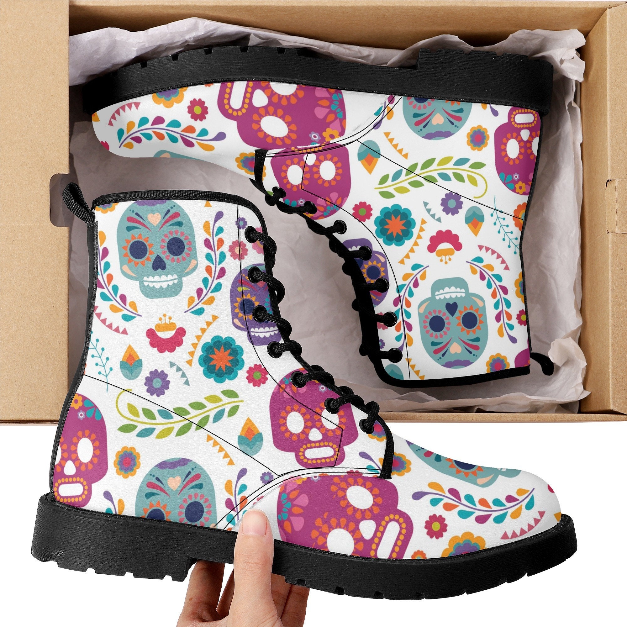 Day of the Dead Sugar Skull Leather Boots, Sugar Skull Boots for Men ...