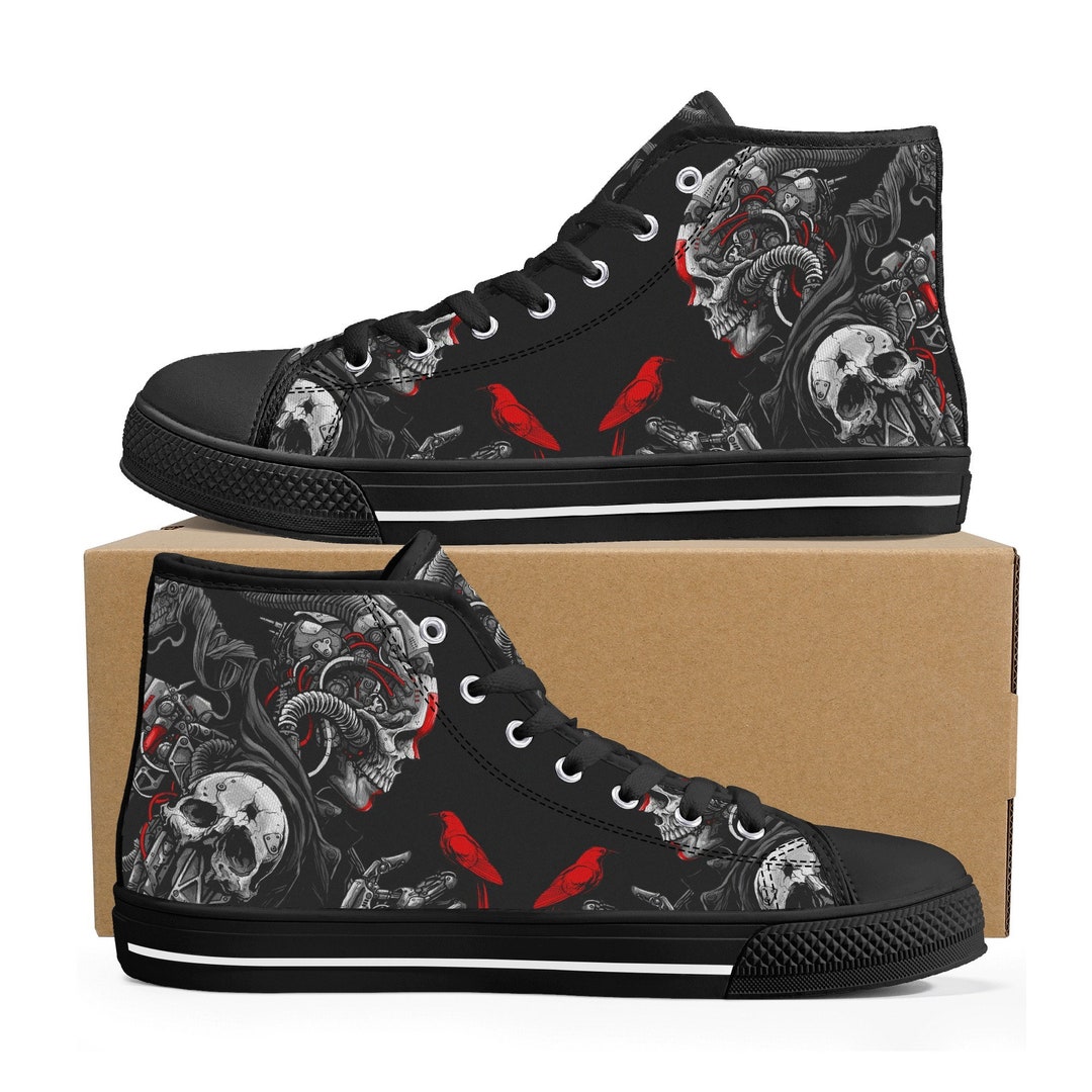 Skull Shoes, Flame Skull Men Shoes, Flaming Skull Men Shoes, Floral ...