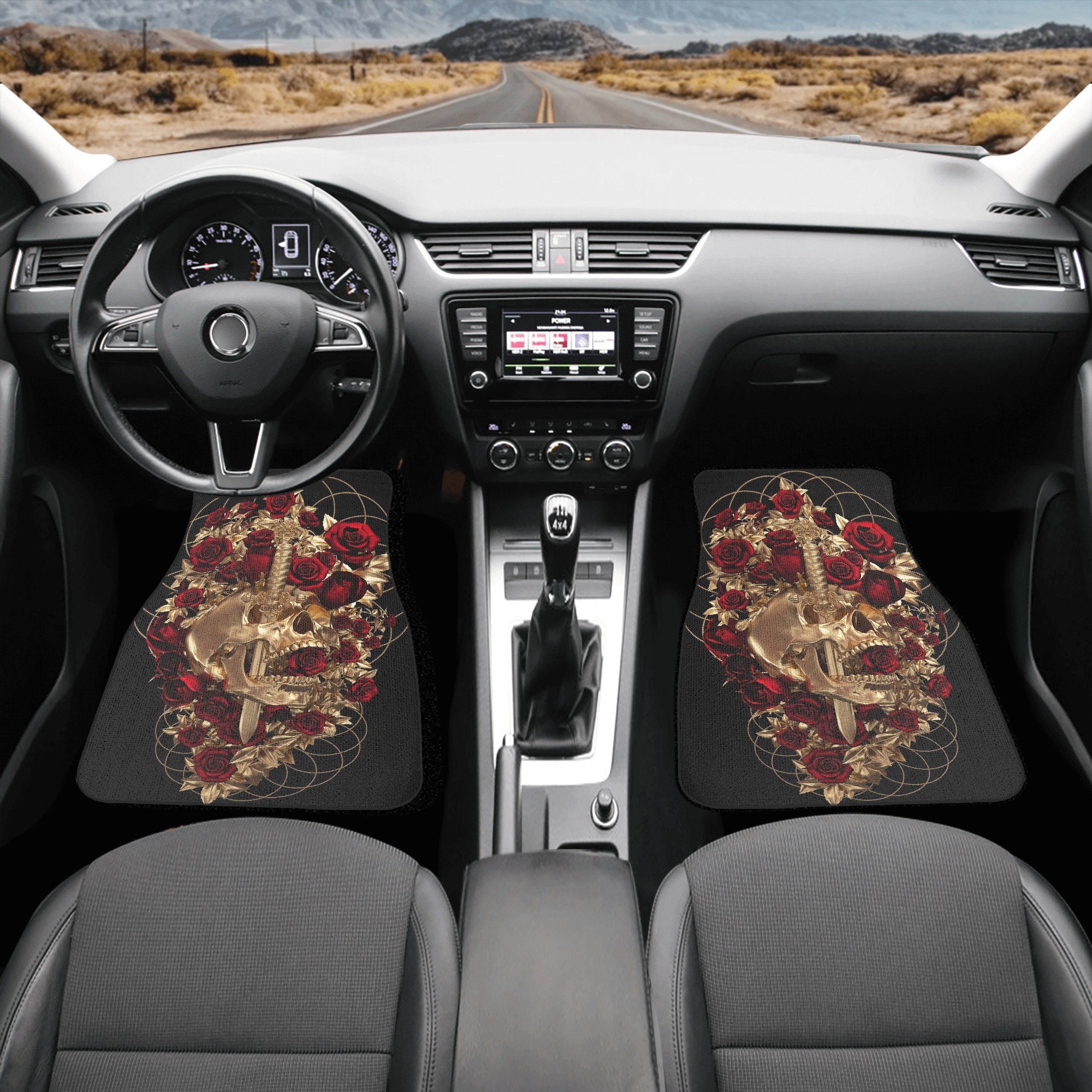 Sword Skull Seat Cover for Car, Rose Skull Rug Seat Cover for Car ...