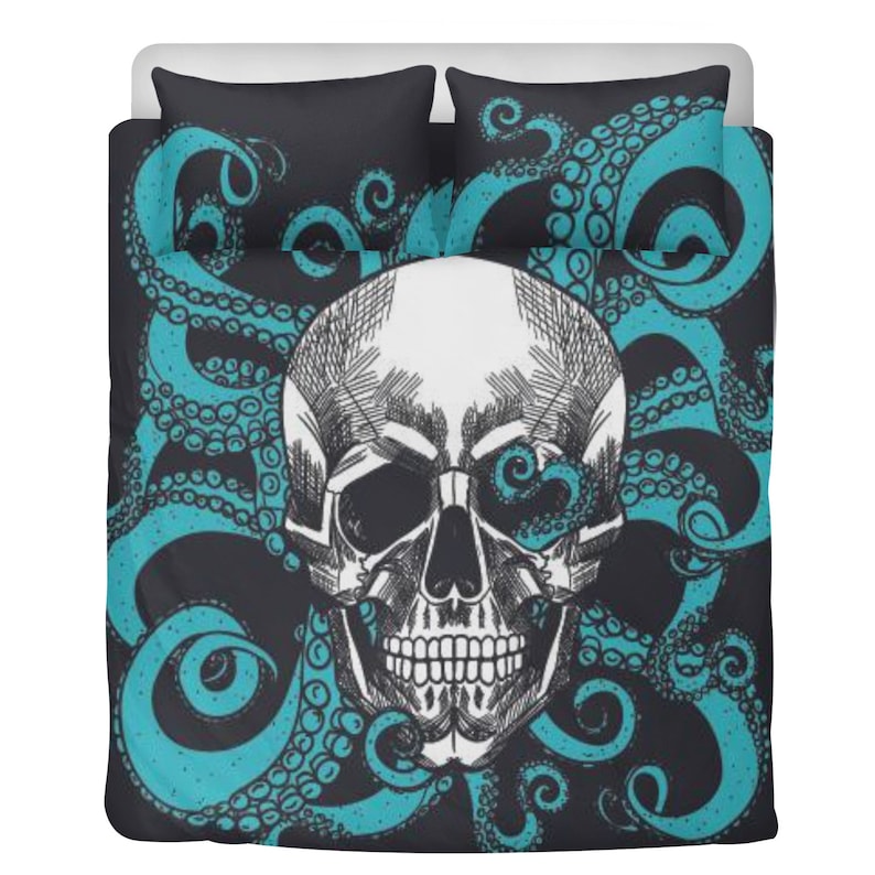 Death Skull Bedding Set, Flame Skull Bed Cover, Christmas Skull ...