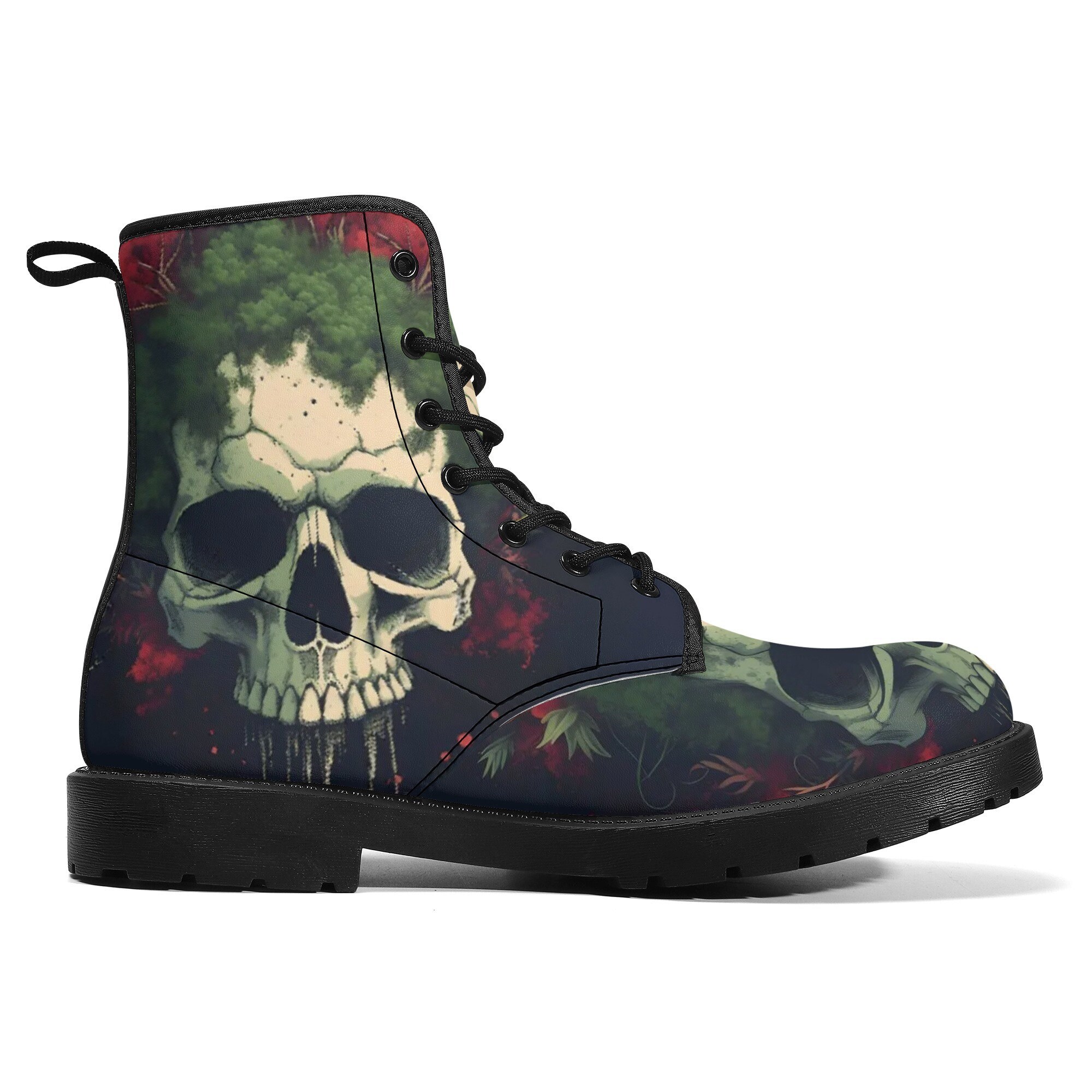 Floral Skull Unisex Shoes, Skull Waterproof Boot, Christmas Skull Ankle ...