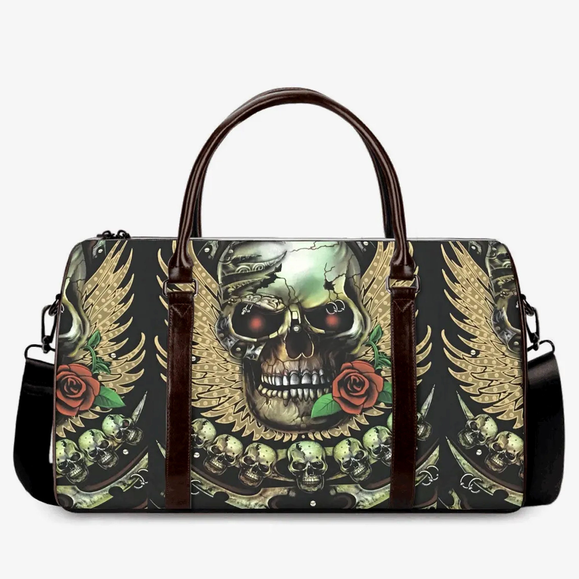 Skull Travel Bag, Floral Skull Hospital Bag, Skull in Fire Overnight ...