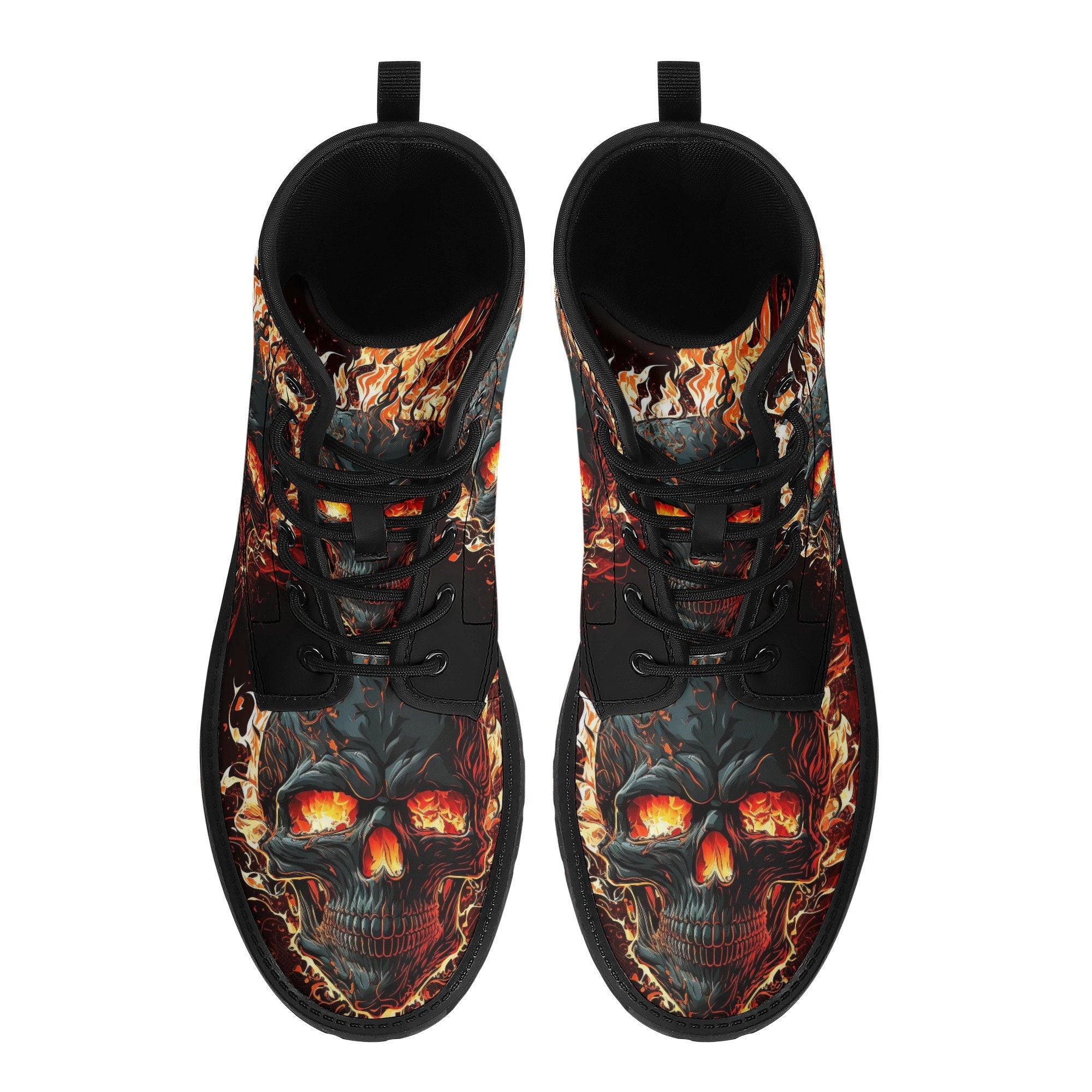 Punisher Skull Unisex Shoes, Flaming Skull Waterproof Boot, Flower ...