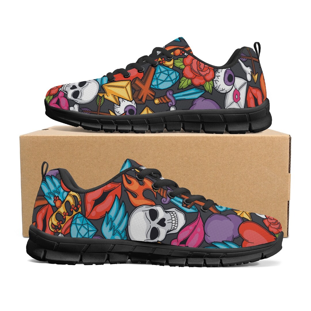Gothic Skull Running Sneakers, Gothic Skull Running Shoes, Skeleton ...