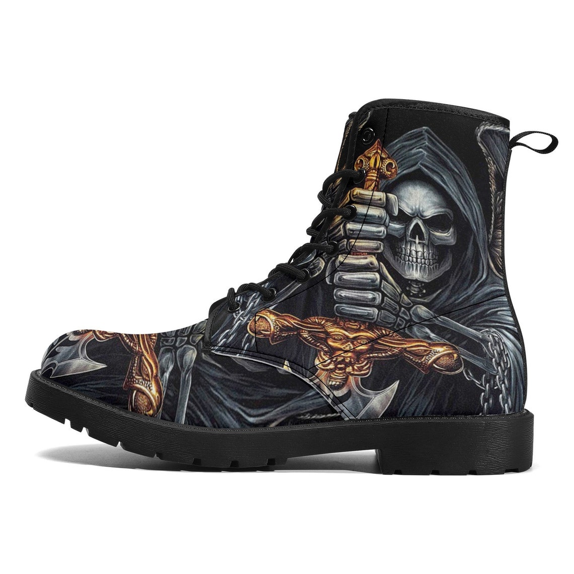 Grim Reaper Skull Sword Boots for Men Women Shoes, Gothic Skull Boots ...