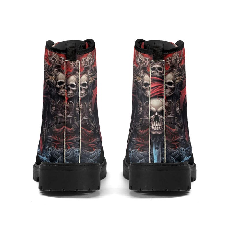 Handcrafted Skull Design Boots - Unique Pirate Skull Pattern Ankle ...