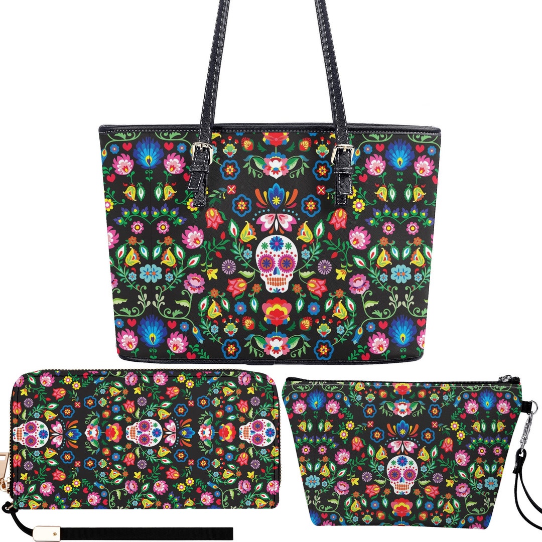 Floral Sugar Skull Purse, Floral Skull Bag With Shoulder Strap, Day of ...