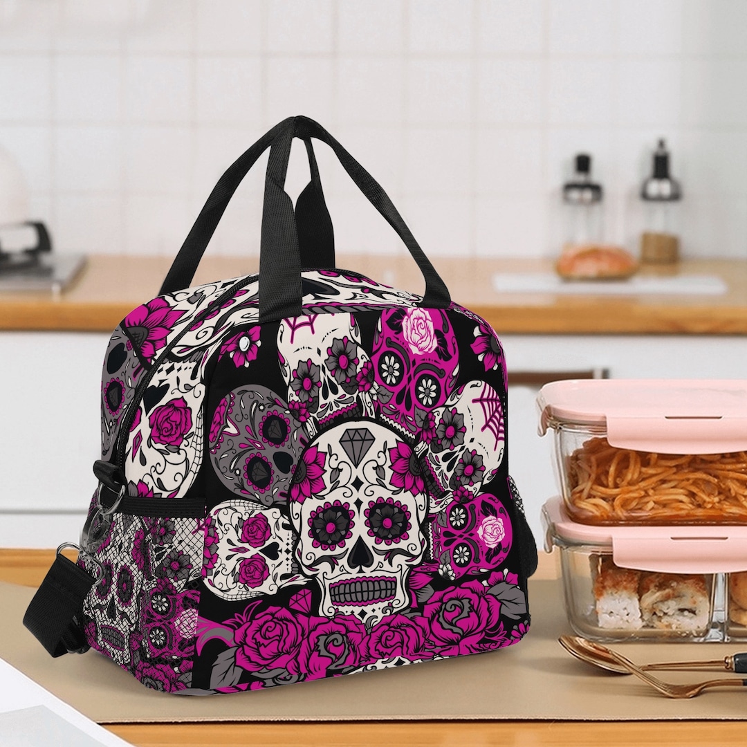 Sugar Skull Lunch Bag, Day of the Dead Lunch Bag, Rose Skull Lunch Box ...