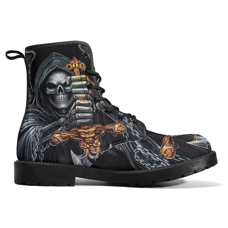 Grim Reaper Skull Sword Boots for Men Women Shoes, Gothic Skull Boots ...