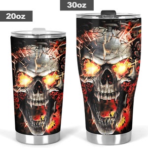 Flaming Skull Tumbler Cup Goth Skull Cup Mug Halloween Skull Tumbler ...