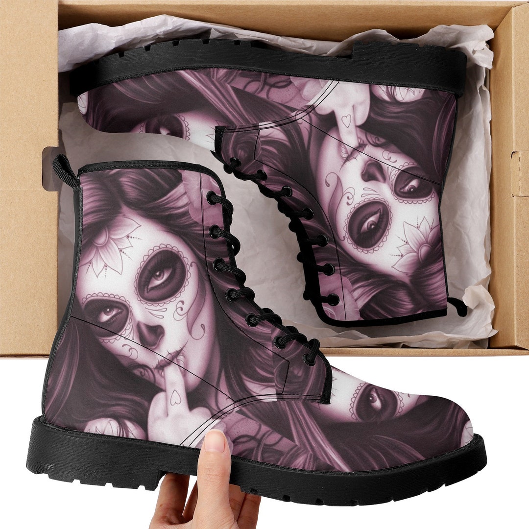 Calaveras Mexican Skull Girl Leather Boots, Sugar Skull Boots for Men ...