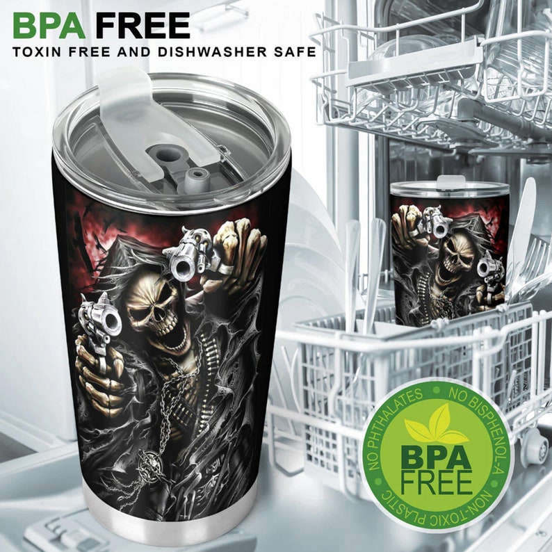 Grim Reaper Skull Tumbler, Goth Skull Cup Mug, Skull Travel Tumbler ...