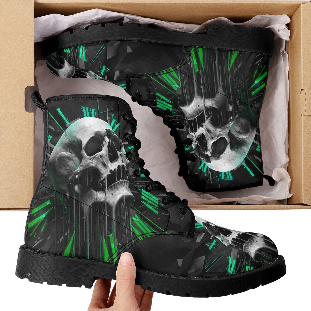Gothic Grim Reaper Leather Boots, Halloween Goth Skull Boots, Christmas ...