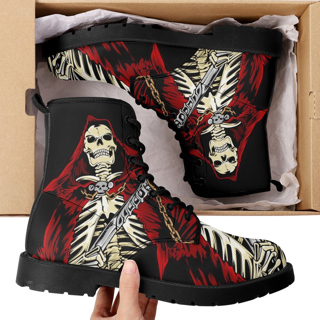 Reaper Skull Leather Boots, Gothic Skull Boots for Men Women, Halloween ...