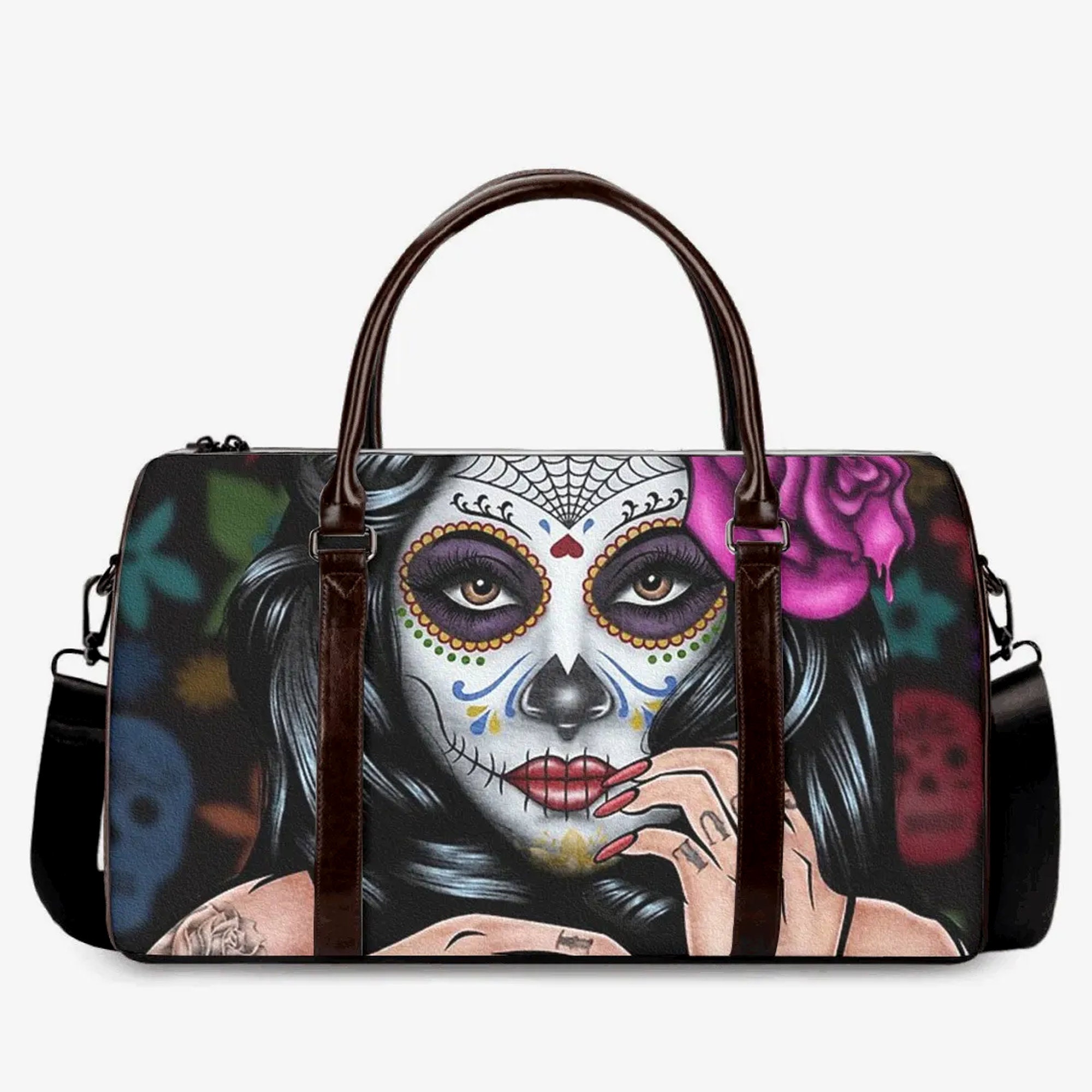 Halloween Sugar skull travel bag, day of the dead shoulder bag, floral ...