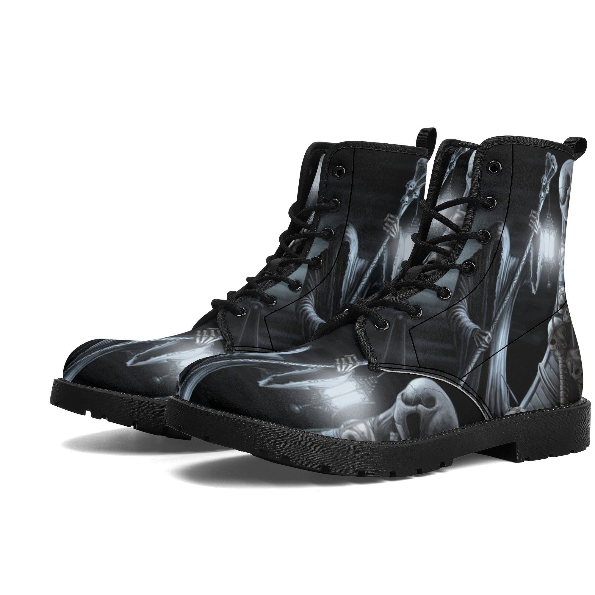 Grim Reaper Skull Goth Boots for Men Women Shoes, Gothic Skeleton Boots ...