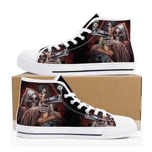 Grim Reaper Shoes for Her, Flame Skull Shoes Gift, Flower Skull Causual ...