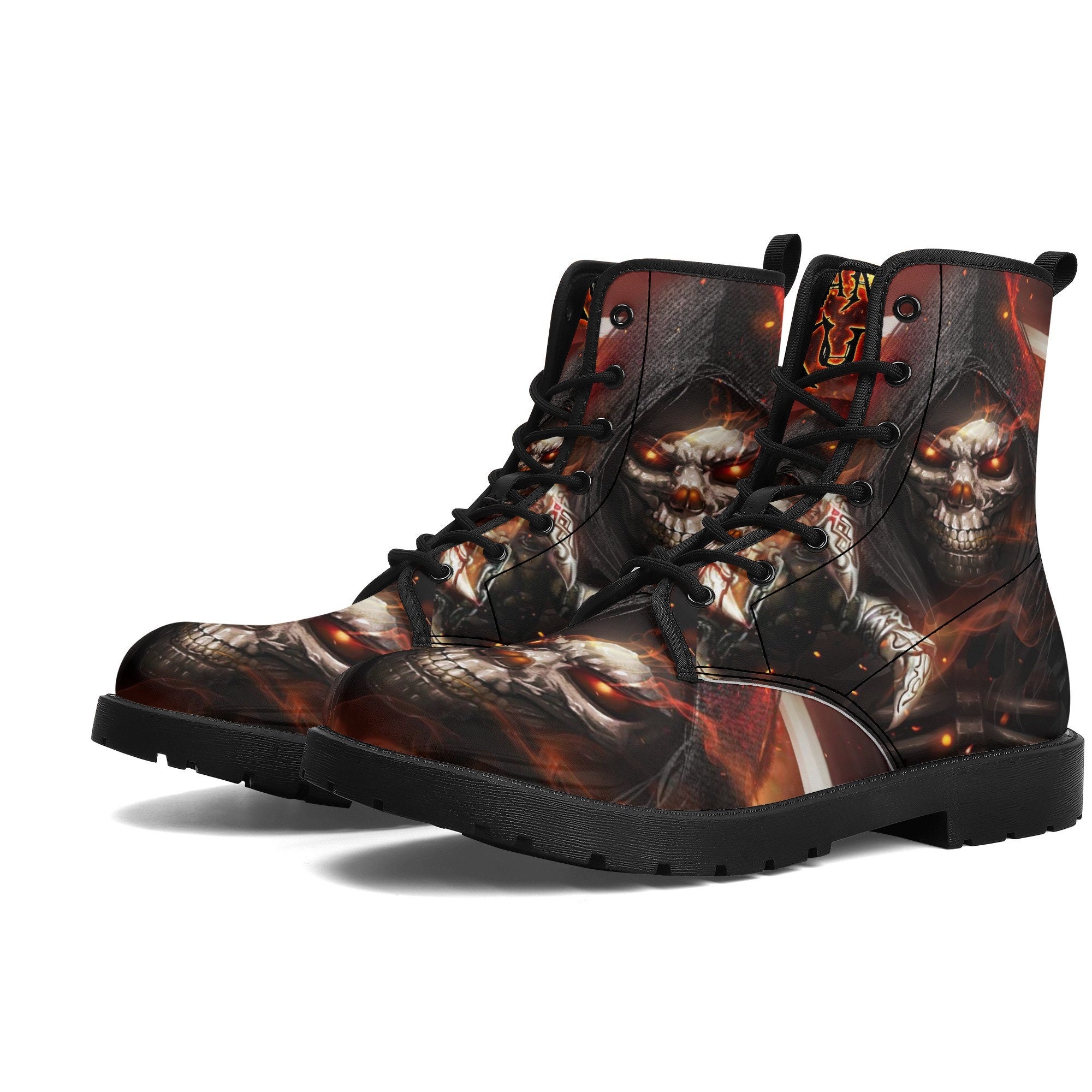 Reaper Flaming Skull Boots for Men Women, Horror Punisher Skull Gothic ...