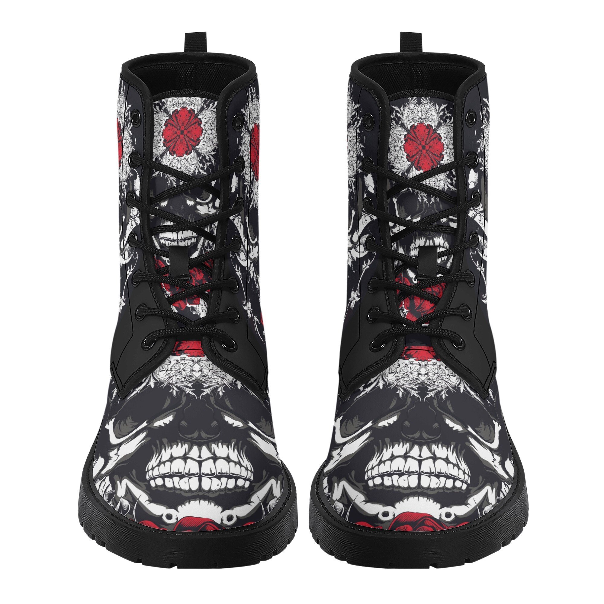 Floral Skull Leather Boots, Rose Skull Boots for Men Women, Halloween ...
