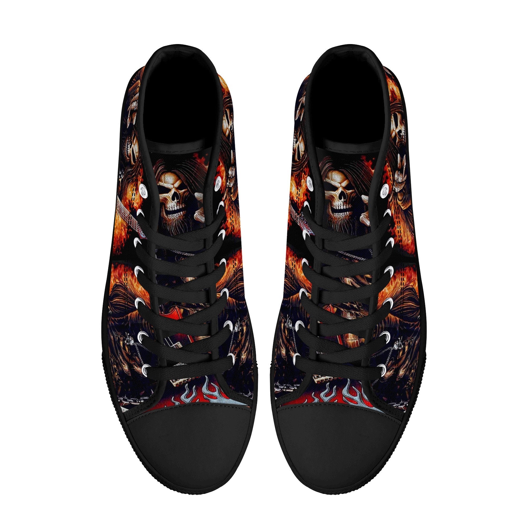 Reaper Guitarist Skull Sneakers Gift, Christmas Skull Men Shoes, Flower ...