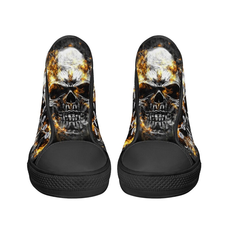 Flaming Skull Canvas Sneakers, Flame Gothic Skull Shoes Gift, Reaper ...