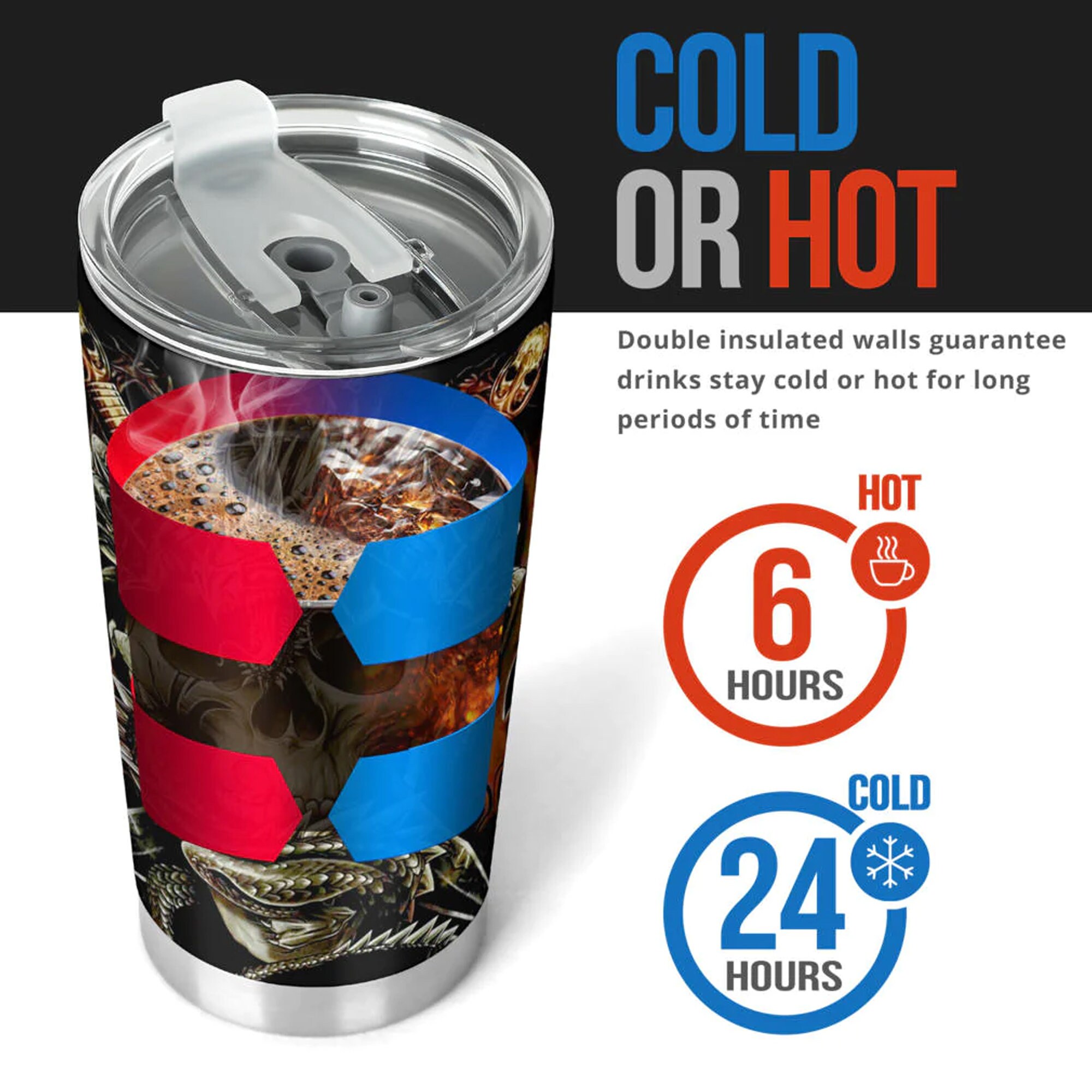 Dragon Skull Tumbler Cup Mug, Skull in Fire Coffee Mug, Evil Beer Mug ...