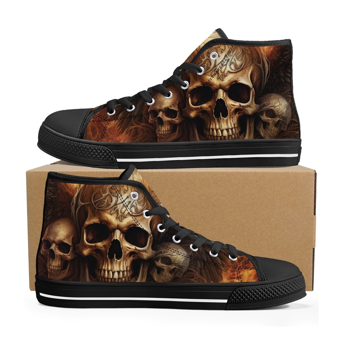Goth Canvas Shoes, Flaming Skull High Top Shoes, Rose Skull Shoes ...