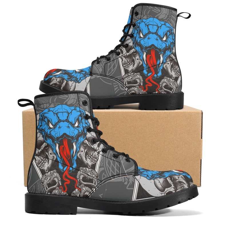 Snake Skull Leather Boots, Skeleton Skull Boots for Men, Grim Reaper ...