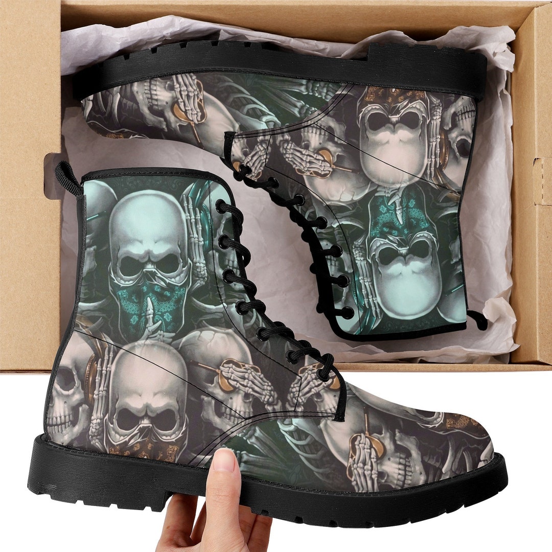 No See No Hear No Speak Skull Boots for Men Women Skull Gothic Men ...