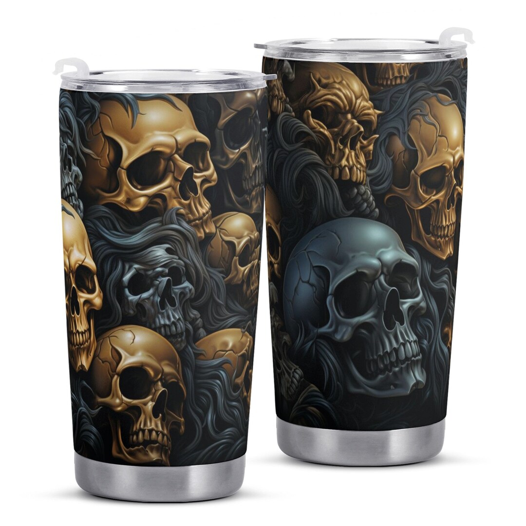 Biker Skull Tumblr, Flower Skull Freezer Mug, Christmas Skull Freezer ...
