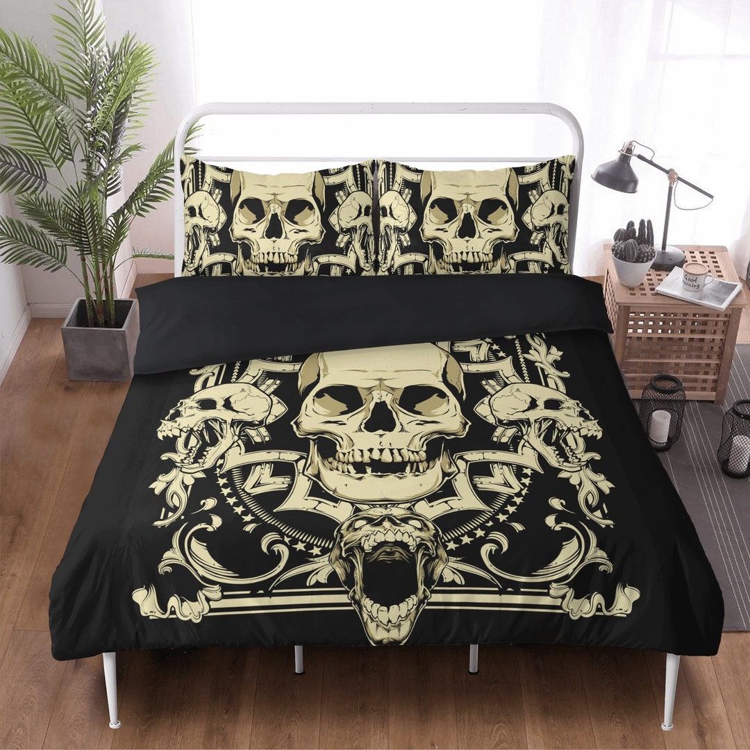 4pcs Horror Skull Bedding Set, Gothic Skeleton Duvet Cover Set ...