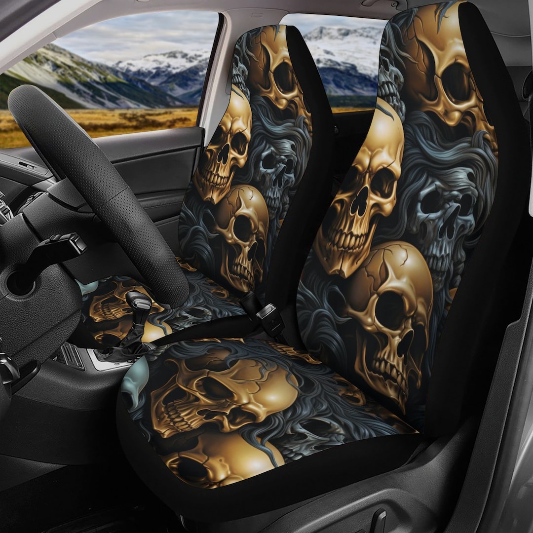 Skull With Scythes Car Seat Tool, Rose Skull Slip-on Seat Covers ...