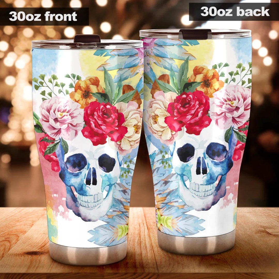 Skull Tumbler Cup Mug, Motorcycle Skull Travel Mug, Biker Skull Freezer ...
