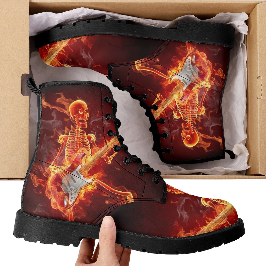 Guitarist Skull Grim Reaper Boots for Men Women, Halloween Skull Gothic ...