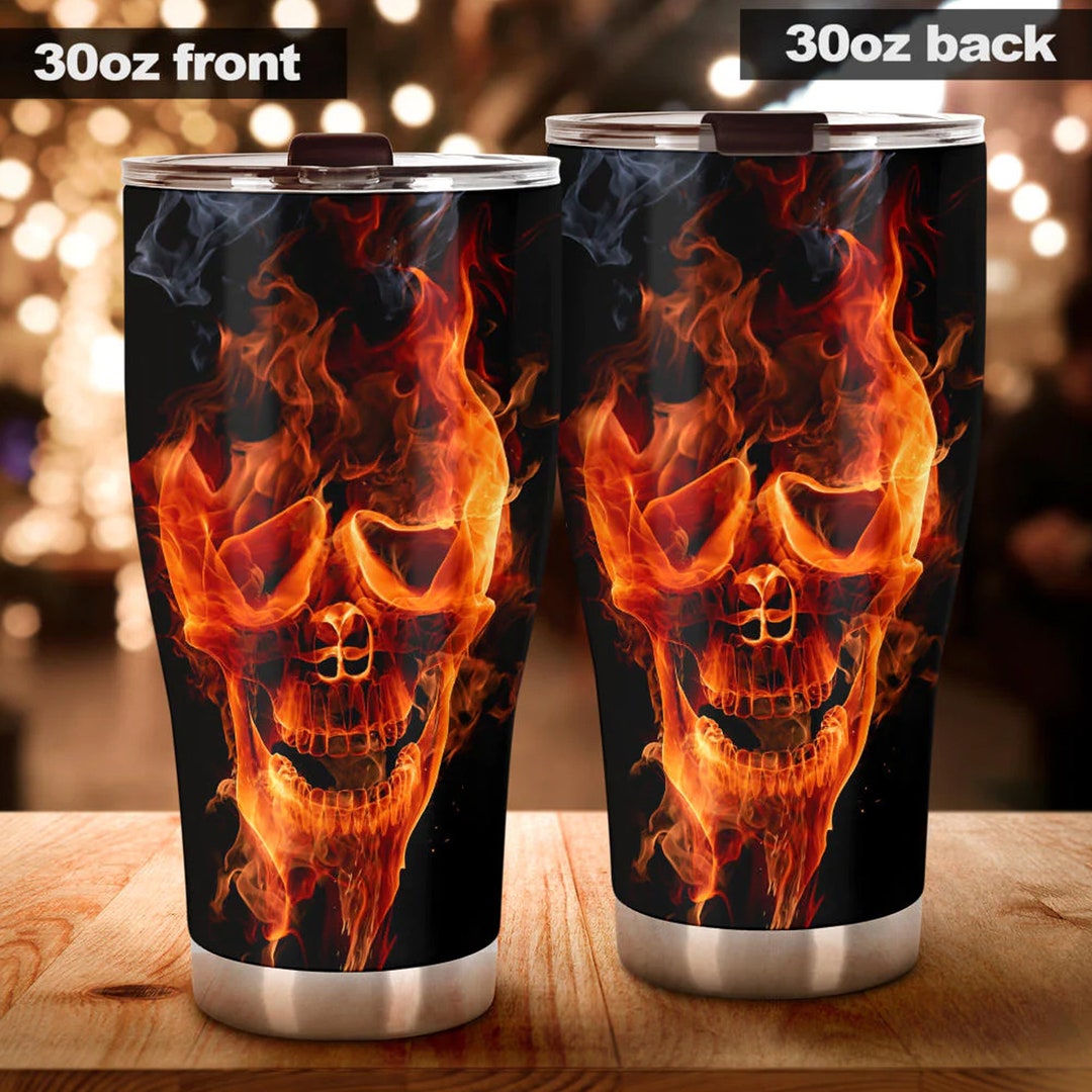 Skull in Fire Freezer Mug, Punisher Skull Freezer Mug, Christmas Skull ...