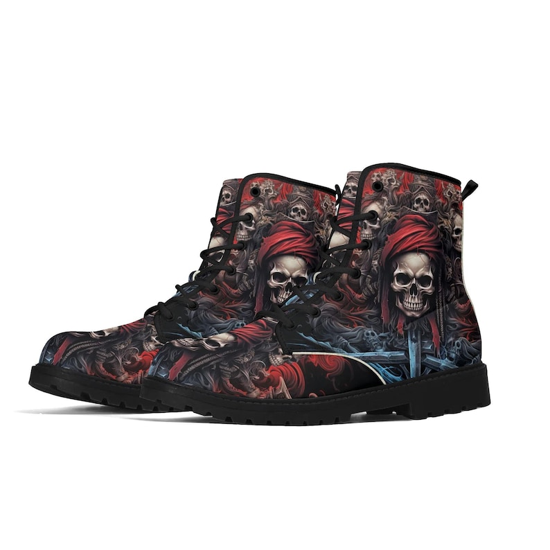 Handcrafted Skull Design Boots - Unique Pirate Skull Pattern Ankle ...