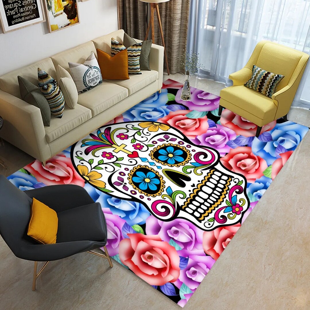 Dia De Los Muertos Skull Foldable Rectangular Floor Mat, Sugar Skull ...