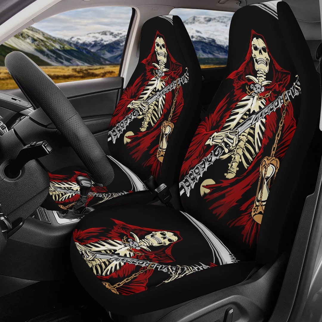 Death Grim Reaper Skull Car Seat Cover Car Mat, Halloween Horror Car ...
