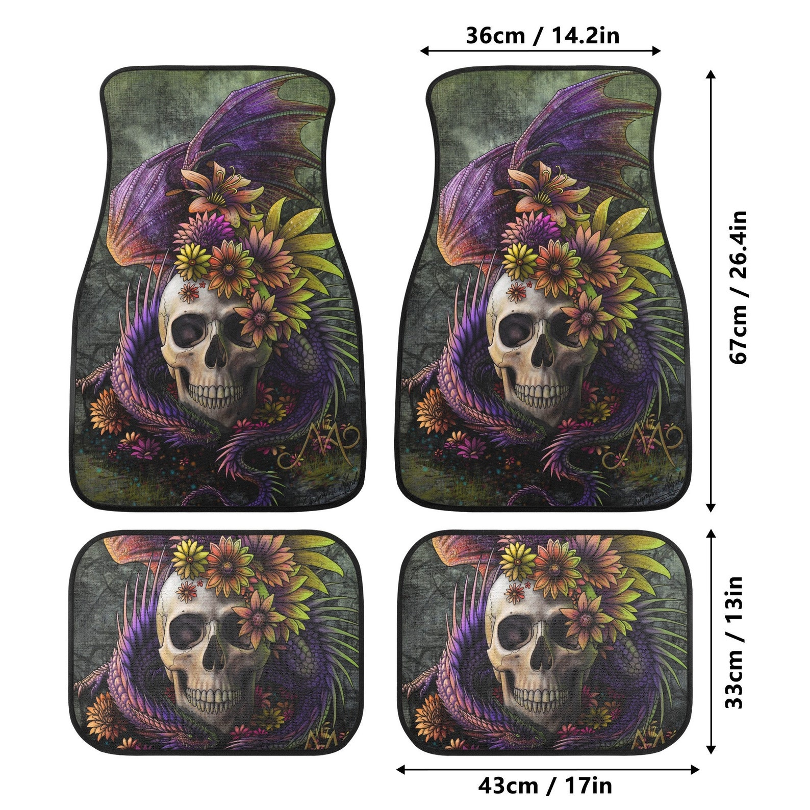 Dragon Skull Seat Cover for Car, Skull Rug for Car, Skeleton Skull Car ...