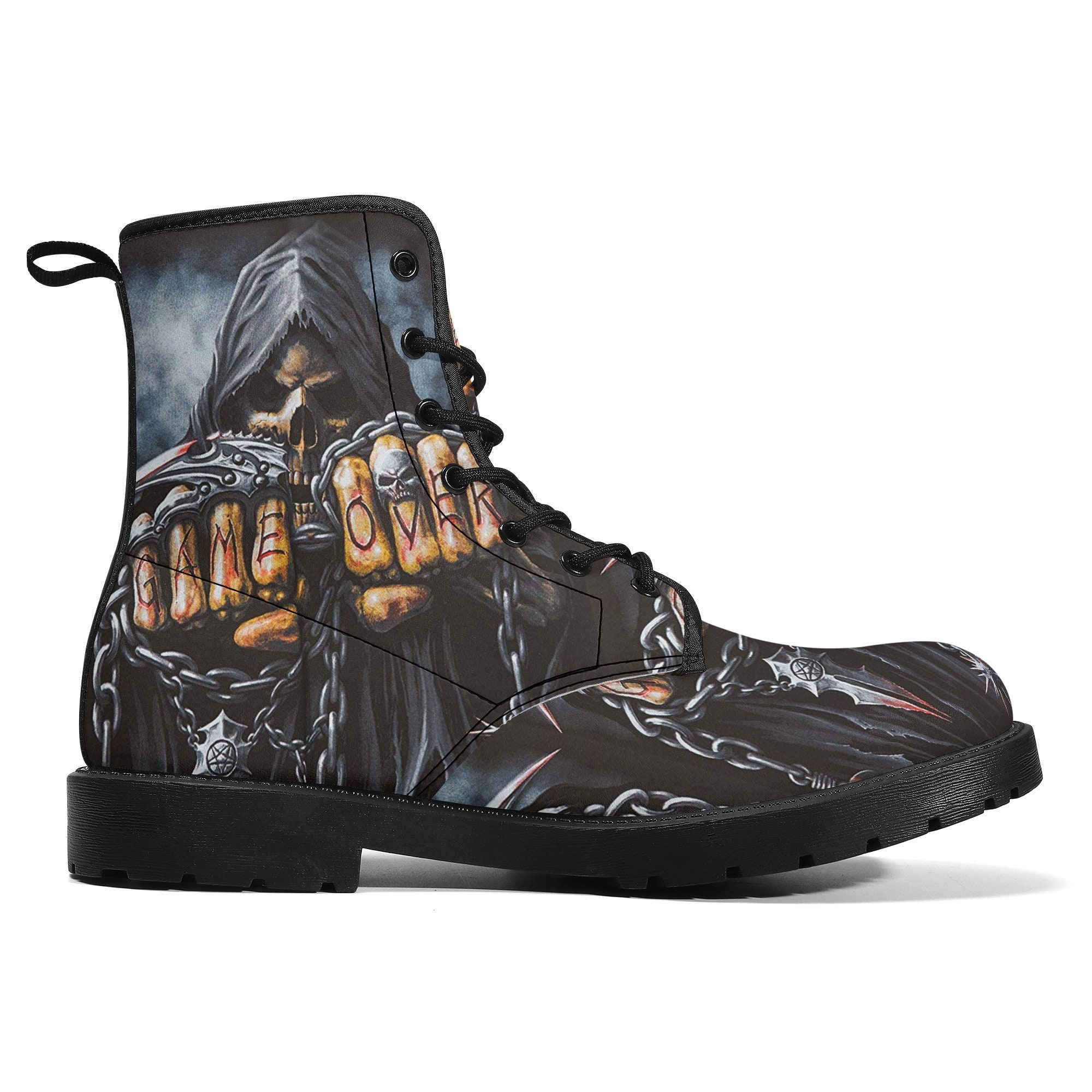 Game Over Reaper Skull Grim Reaper Boots for Men Women, Grim Reaper ...
