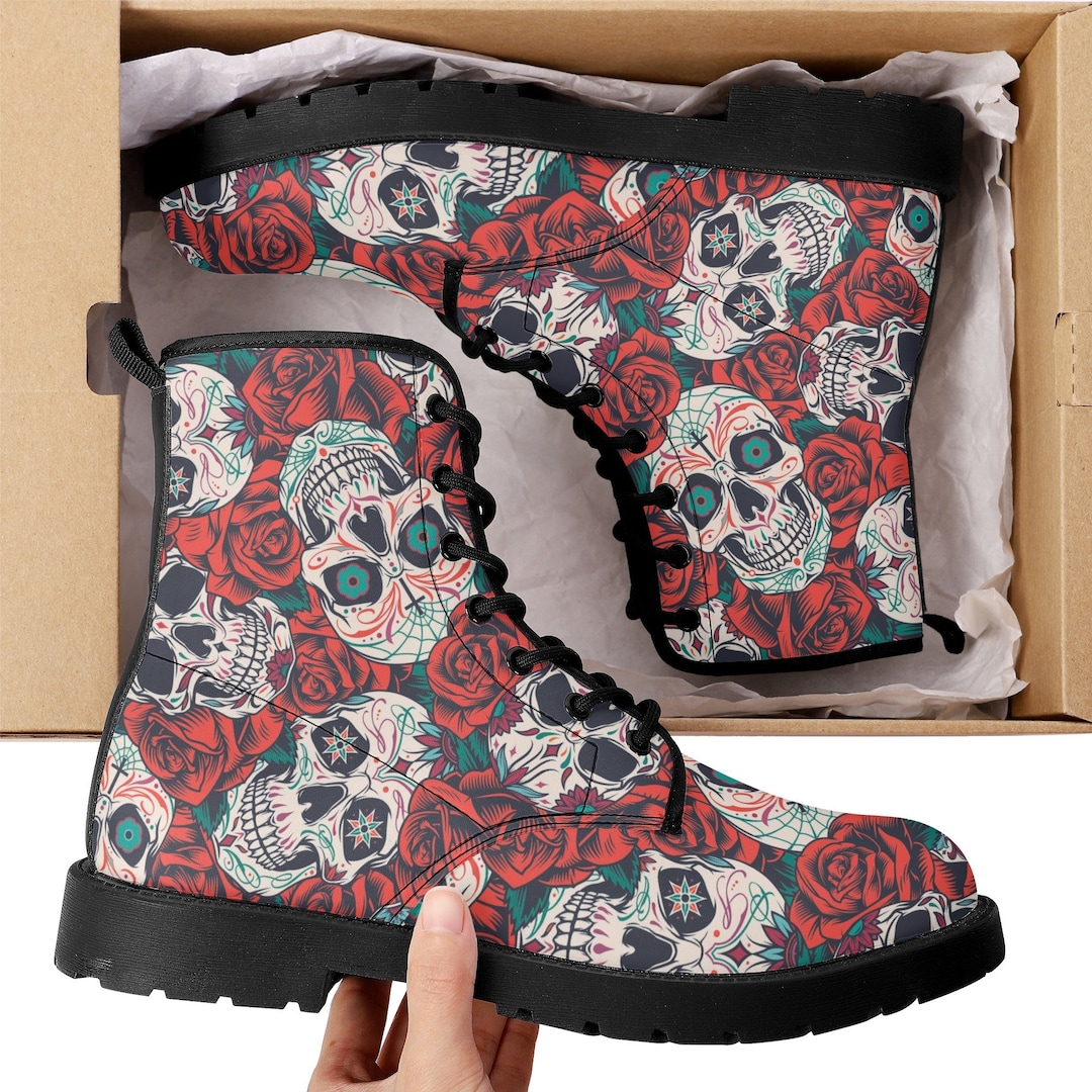 Day of the Dead Sugar Skull Leather Boots, Sugar Skull Boots for Men ...